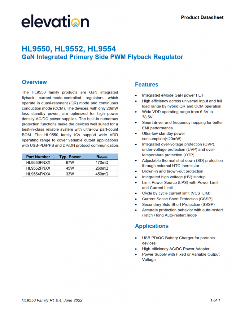 The Co-packaged GaN ICs (Elevation HL955X) Make Ultra-thin Fast Charger ...