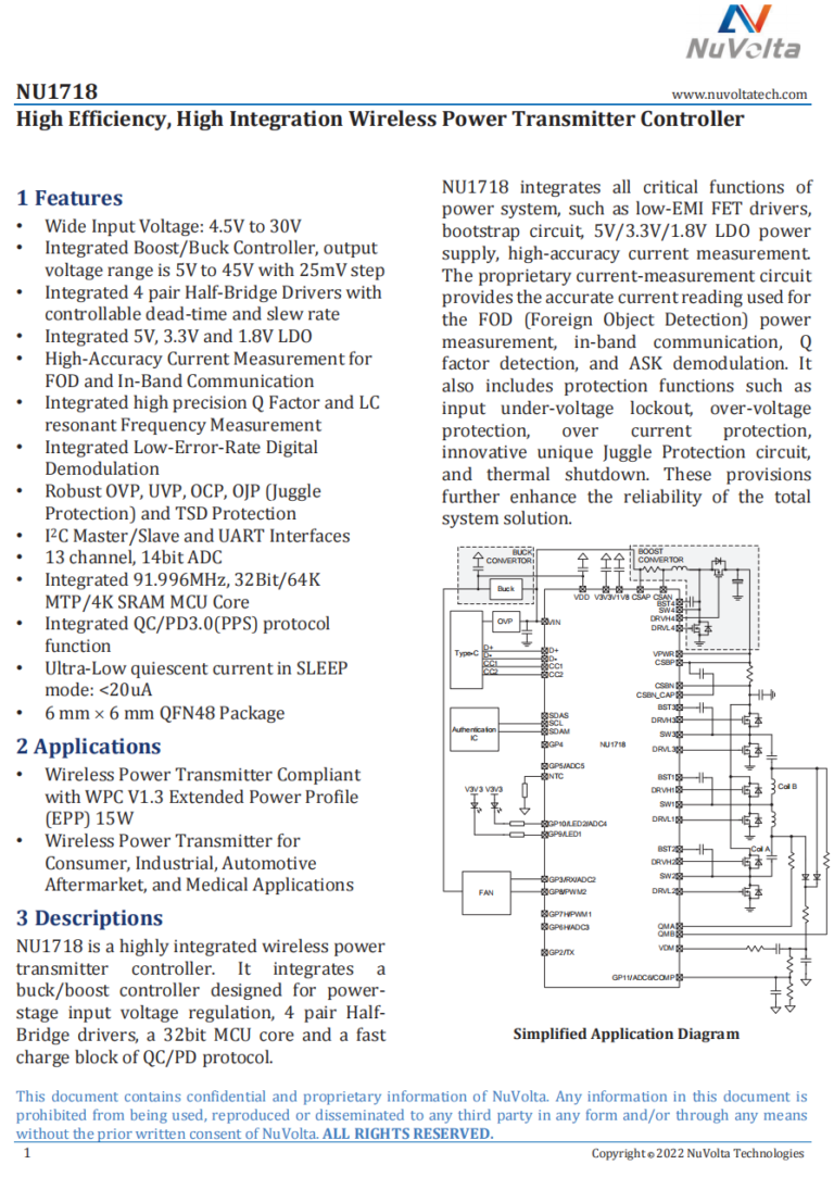 Qi2 Supported | NuVolta Launched NU1718 Wireless Power Transmitter ...